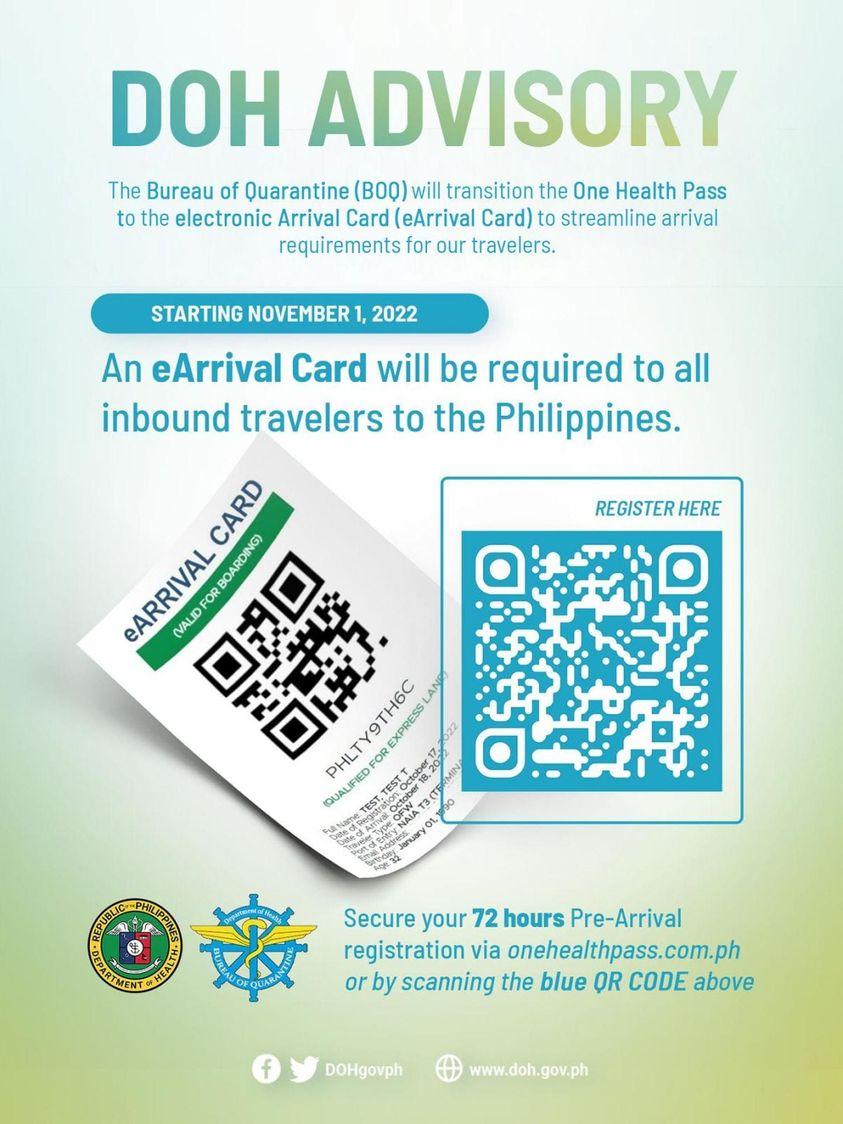 DOH requires eArrival card to inbound travelers to PH